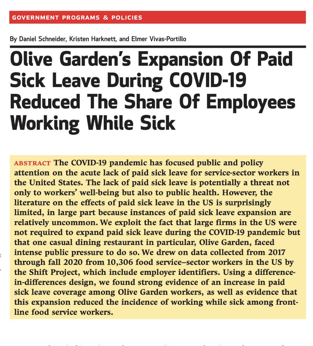 Olive Garden’s Expansion Of Paid Sick Leave During COVID-19 Reduced The ...