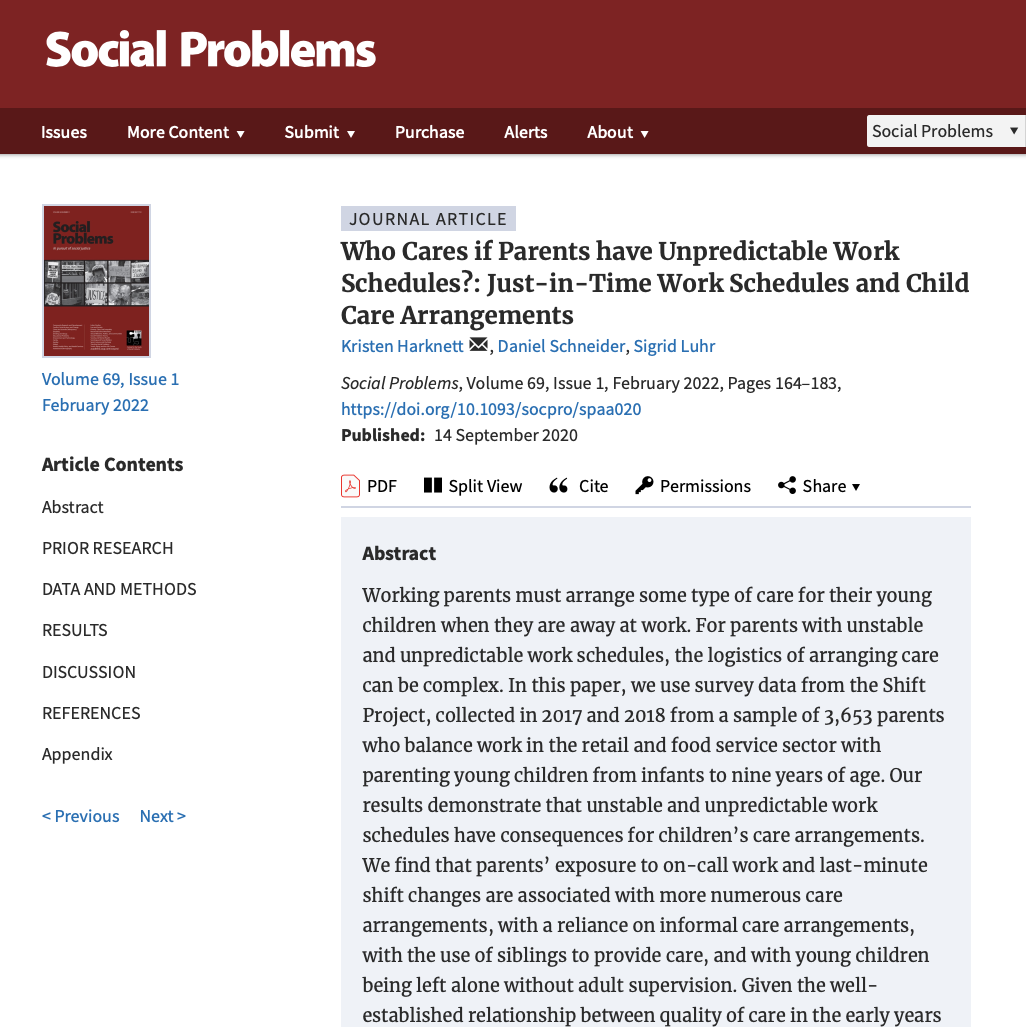 Who Cares if Parents have Unpredictable Work Schedules?: Just-in-Time ...